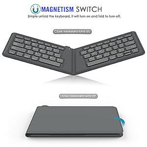 MoKo Foldable Bluetooth Keyboard, Ultra-Slim Portable Wireless Keyboard Rechargable Fit iPad iPhone, Folding Bluetooth Keyboard Compatible with iOS Android Windows Tablet Smartphone Laptop, Gray