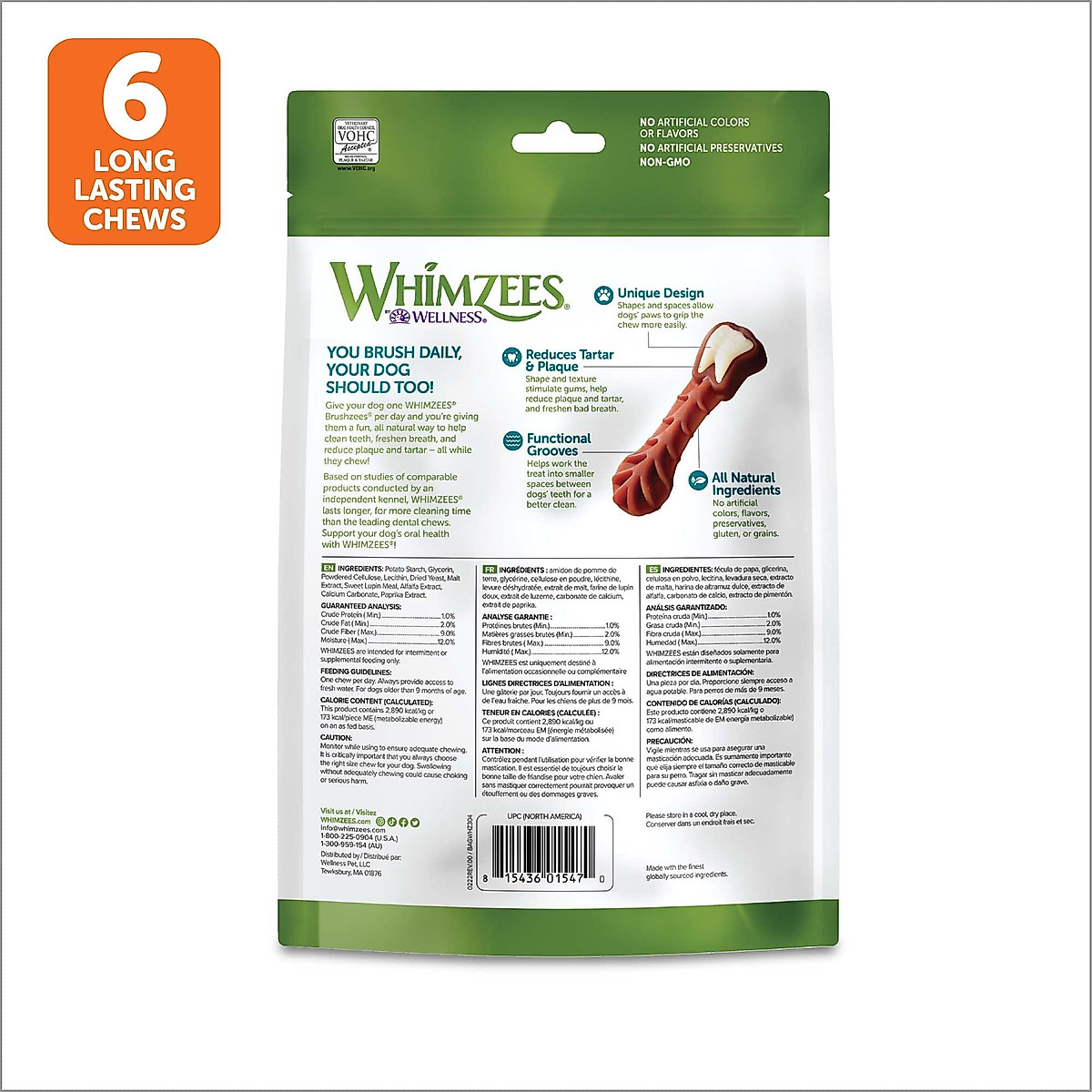 Whimzees Brushzees Dental Chews for Dogs (Large) and Veggie Sausage Dental Chews for Dogs (Large)