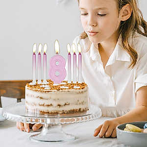 ZHIHUI 7pcs Number Birthday Candles, Pink Number 7 Cake Topper, 7th Birthday Candles, Pink and Cute Shiny Number Happy Birthday Cake Candles for Birthday Party Wedding Anniversary Celebration Supplies