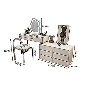 Attega Makeup Vanity Table Set, Dressing Table with Acrylic Stool & Large Storage Drawers, Modern Vanity Desk Set for Women Girls