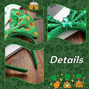 DRESBE St. Patrick's Day Headbands Green Shamrock Bowknot Hair Hoop Cute Festival Hair Accessories for Women and Girls(2pcs) (A)