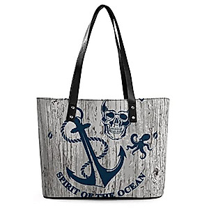 Womens Handbag Skull And Anchor Leather Tote Bag Top Handle Satchel Bags For Lady