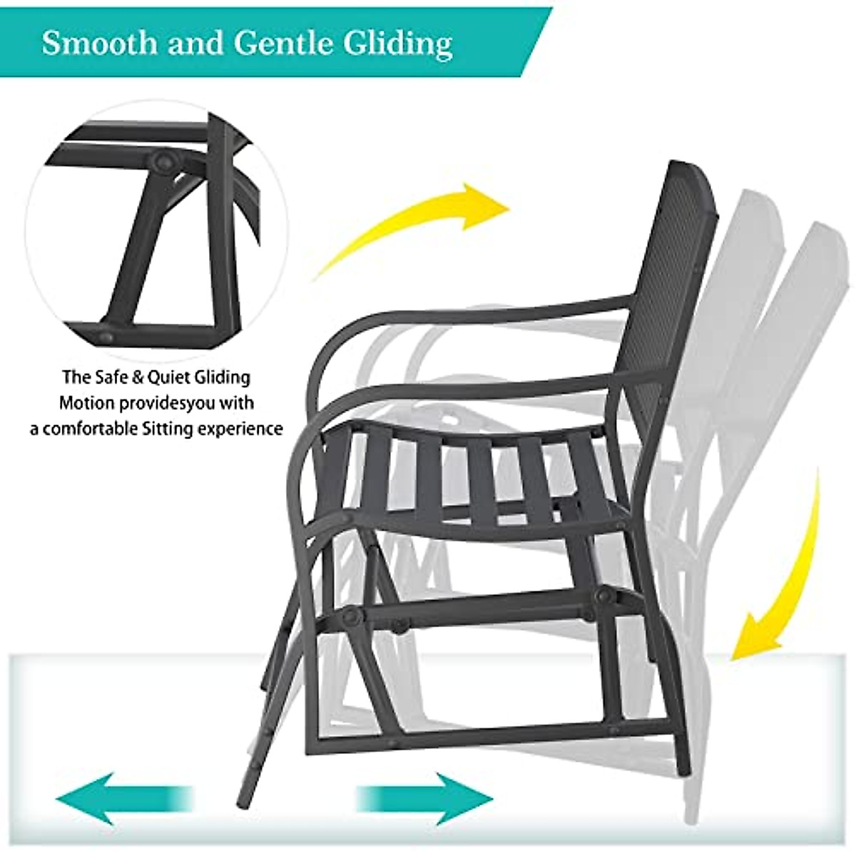 Maemttes Outdoor Patio Glider Bench for Outside, Weatherproof Metal Double Glider Swing Benches Clearance, 2-Person Rocking Chair for Front Porch, Porch, Park, Ergonomic Backrest