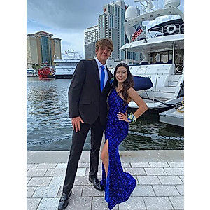 Clothfun Lilac One Shoulder Sequins Prom Dresses for Women Formal Long Mermaid Evening Party Gowns with Slit 12