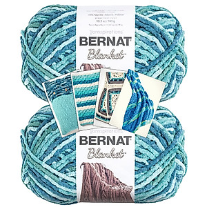 Bernat Blanket Yarn - Big Ball (10.5 oz) - 2 Pack with Pattern Cards in Color (Tidepool)
