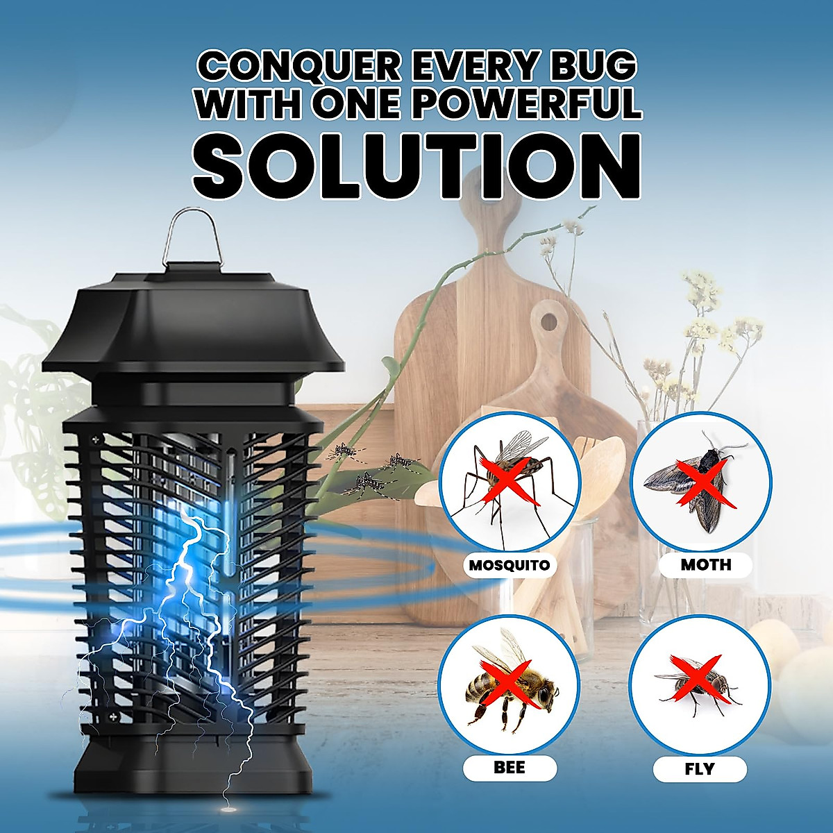 DEVOGUE Electric Bug Zapper - Electric Blue Violet Attract Insect Light - Modern Stylish Mosquito Fly Killer - Fly Mosquito Control Bug Zapper Outdoor & Home and Kitchen (Black)