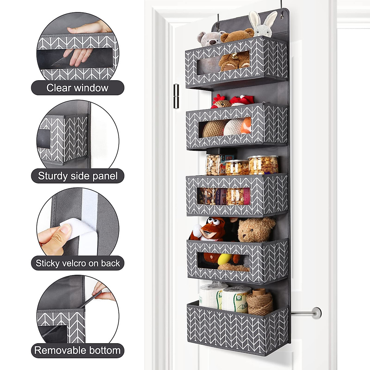 Mayniu 2 Pack Over the Door Organizer, Wall Mount Hanging Organizer Storage with 10 Large Capacity Pockets for Nursery, Closet, Toys, Diapers, and Sundries (Grey)