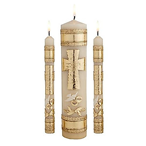 Wedding Unity Candle Set for Ceremonies, Gold Tone Commitment Candles Ornate Centerpiece for Marriage Reception and Ceremony, 3 Pieces Included