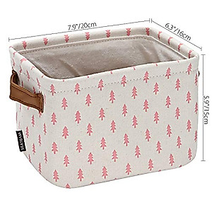 Sea Team Collapsible Small Canvas Fabric Storage Basket with Handles, Square Mini Storage Box, Cube, Foldable Shelf Basket, Closet, Desk Organizer for Nursery, Home, Office (Pink, Set of 4)