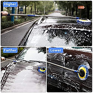 66'' Car Wash Brush with Long Handle, Chenille Microfiber Soft Car Wash Mop Cleaning Tool Kit with 15° Labor-saving Elbow Extension Stainless Steel Pole & Replacement Head for Clean RV SUV Truck House