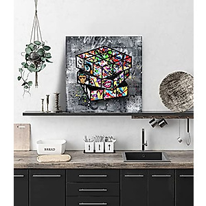 SIXTTART Banksy Canvas Wall-Art for Bedroom - Street Graffiti Wall Art - Abstract Painting Pop Art Wall Decor Modern Home Office Decor 14" W x 14" H Stretched and Framed Ready to Hang