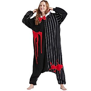 DarkCom Onesie Christmas Pajamas Adult Animal Halloween Costume Cosplay Clown One Piece Unisex Homewear Polar Fleece Sleepwear Small