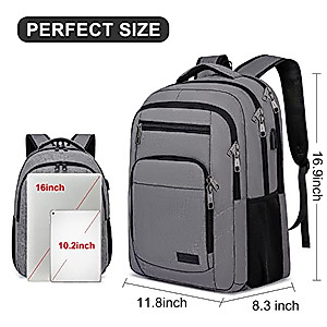 School Backpack, Large Backpack for Teen Boys, Business Slim Durable Laptop Backpack with USB Charging Port, 15.6 Inch Water Resistant High School Bookbag, College Computer Bag for Men Women, Grey