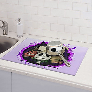 The Nightmare Before Christmas Dish Drying Mat for Kitchen, Ultra Absorbent Microfiber Dishes Mats by HappyDaddy,Kitchen Accessories,X-Large,18 x 24 Inch