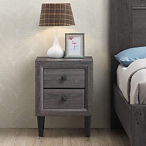 Giantex Nightstand with Drawer, Fully-Assembled 2-Drawer Bedside Tables with Solid Wood Legs for Bedroom, Modern Night Stand Side Table for Small Space Living Room, Grey
