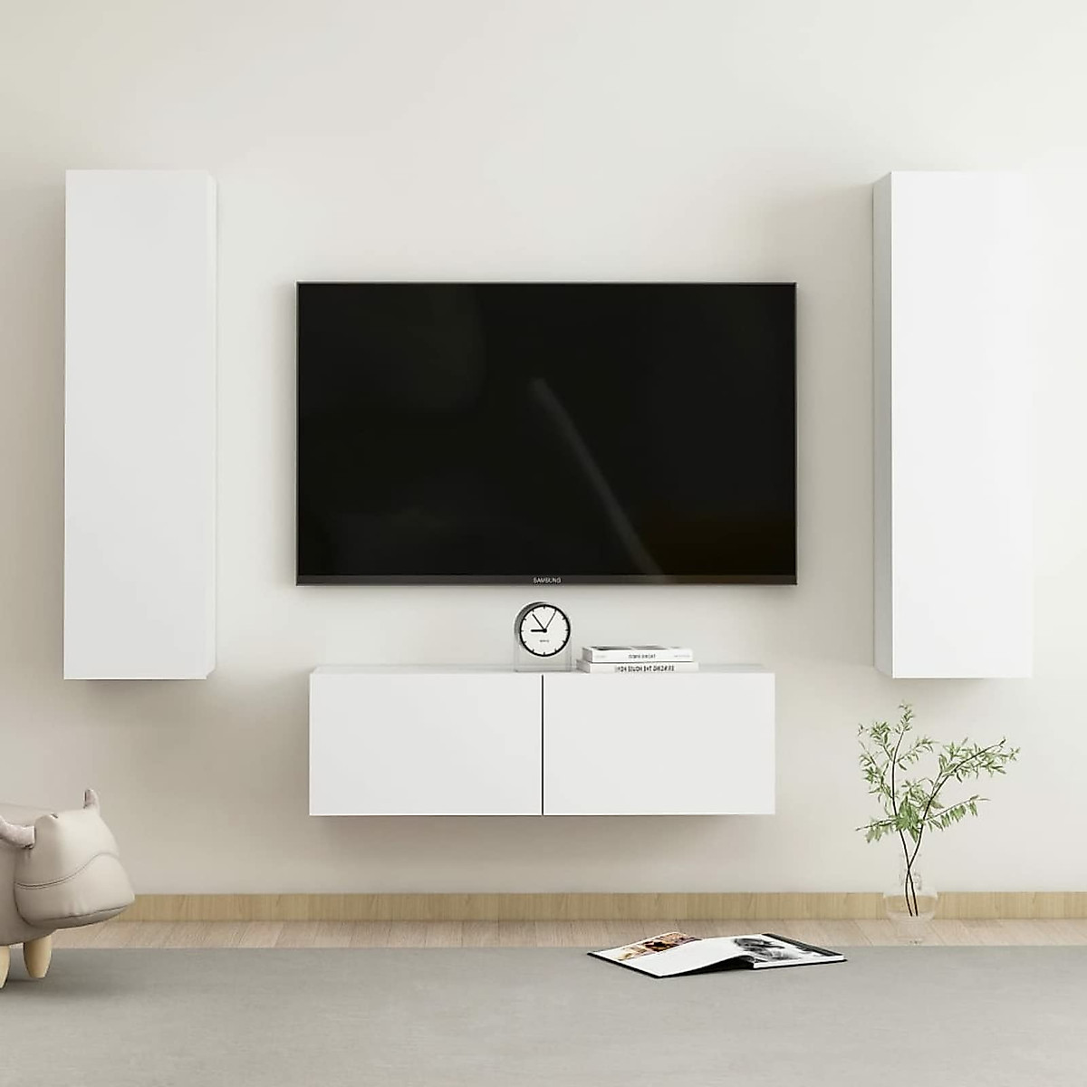 BULANED Fireplace Tv Unit,Tv Cabinet,Wall Mounted Tv Cabinet,Luxury Tv Stand,3 Piece TV Cabinet Set White Engineered Wood