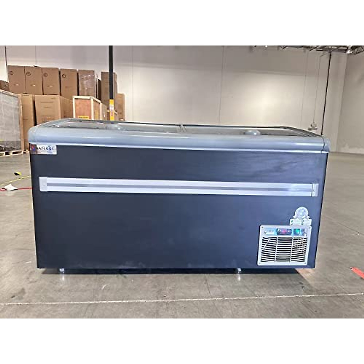 NAFCOOL 58‘’ Display Island Freezer Commercial Beverage Refrigerator，Supermarket Glass Top Cooler Market Grocery Island Merchandiser 18 cu.ft Sliding Glass Door Horizontal Showcase Freezer