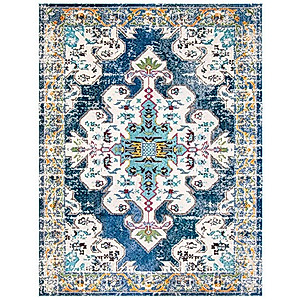 SAFAVIEH Madison Collection Area Rug - 10' x 14', Navy & Grey, Boho Chic Medallion Distressed Design, Non-Shedding & Easy Care, Ideal for High Traffic Areas in Living Room, Bedroom (MAD452M)