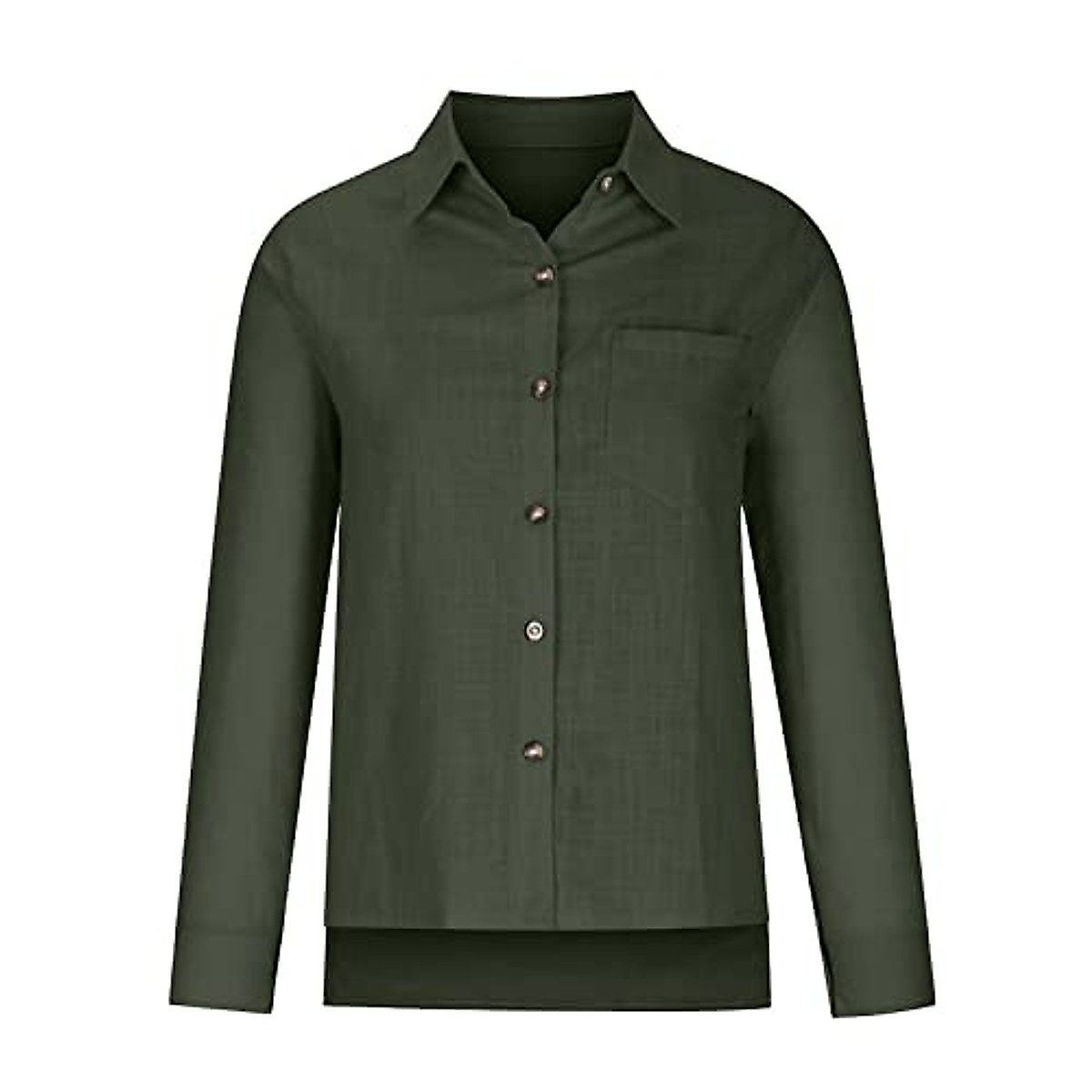 Womens Cotton Linen Button Down Shirt 2023 Casual Long Sleeve Solid Color Shirts Loose Work Tops with Pockets Army Green