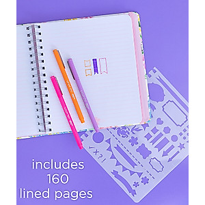 Steel Mill & Co Writing and Drawing Journal, Cute Floral Spiral Notebook with 160 Lined Pages, Art Journal with Reusable Stencil, Summer Garden