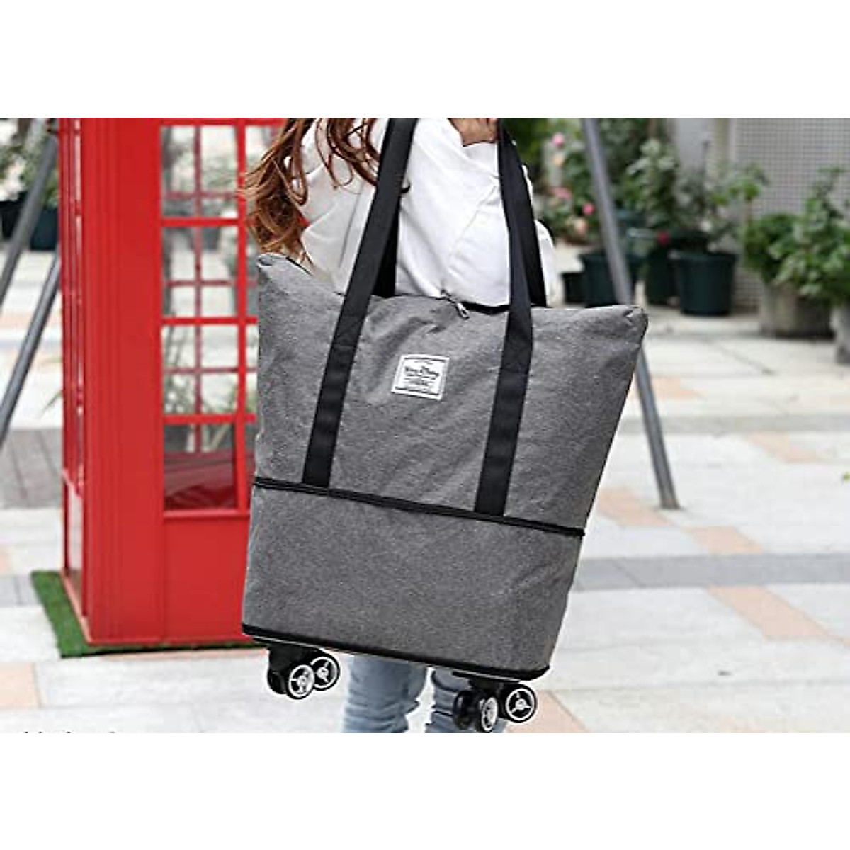 Upgrade Shopping Bag with Wheels Portable Trolley Bags Grocery Cart Hand Pulling Utility Universal Wheels Bag Folding Shopping Cart Trave Bag- Larger & Waterproof & Strong(Grey-B0C6F8FP2Q)