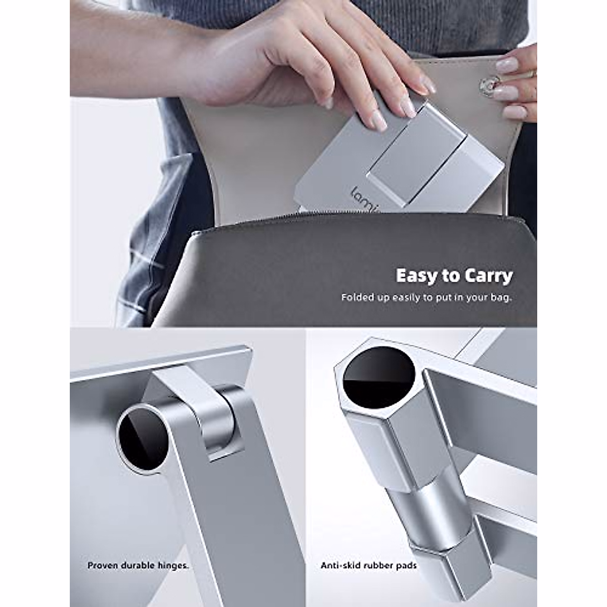 Lamicall Adjustable Cell Phone Stand Desk - Foldable Desktop Phone Holder, Cradle, Dock, Compatible with iPhone 14, Plus, Pro, Pro Max, 13 12 X XS,4-11'' Phones, Office Accessories, Smartphone Sliver