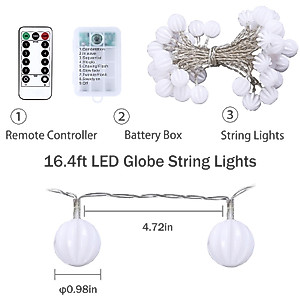Battery Operated Globe String Lights Bedroom, 16ft 40 Classroom String Lights with Remote, Indoor Outdoor Bedtime Decorative String Lights for Camping Christmas Party Patio Wedding Gazebo Dorm Tent