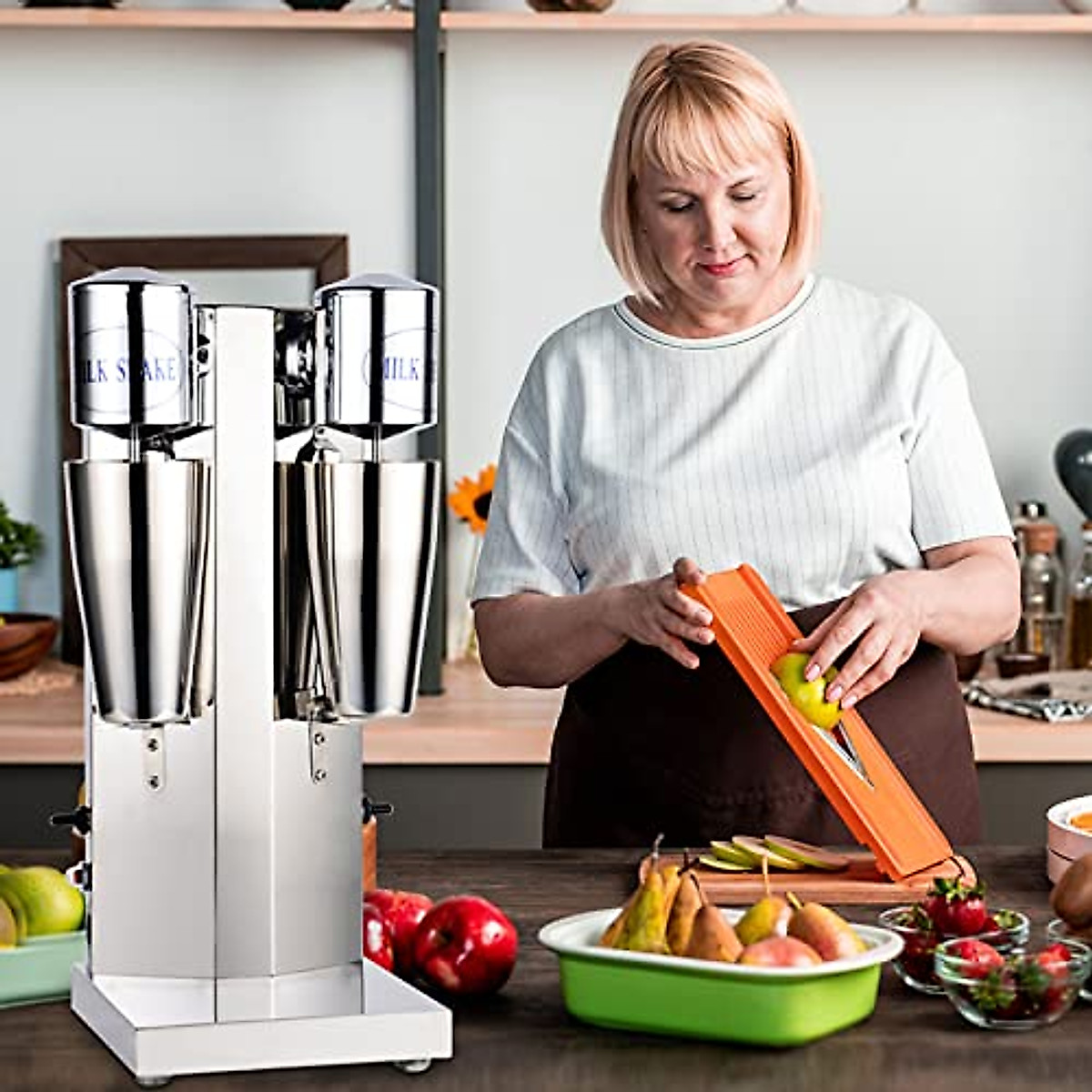 SNKOURIN Double Head Milkshake Maker Machine,110V Electric Beverage Blender with 2 Stainless Steel Cups,2 Speed Adjustable Commercial Milkshake Machine for Protein Shakes,Ice Cream and Cocktails…