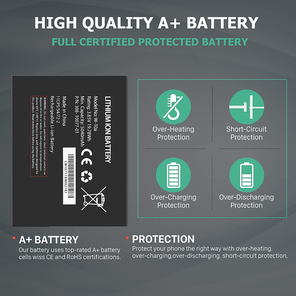 W-10A Battery,[5040mAh] New Upgrade Ultra-high Capacity 0 Cycle Battery Replacement for Netgear MR1100 AT&T Nighthawk M1 LTE Mobile Hotspot Router Netgear 308-10019-01 W-10 W-10