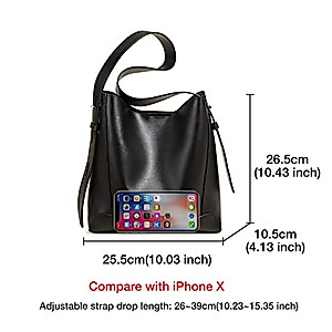 Split Cowhide Shoulder Bag for Women Bucket Purse Lady Leather Designer Handbag Tote (Black 1)