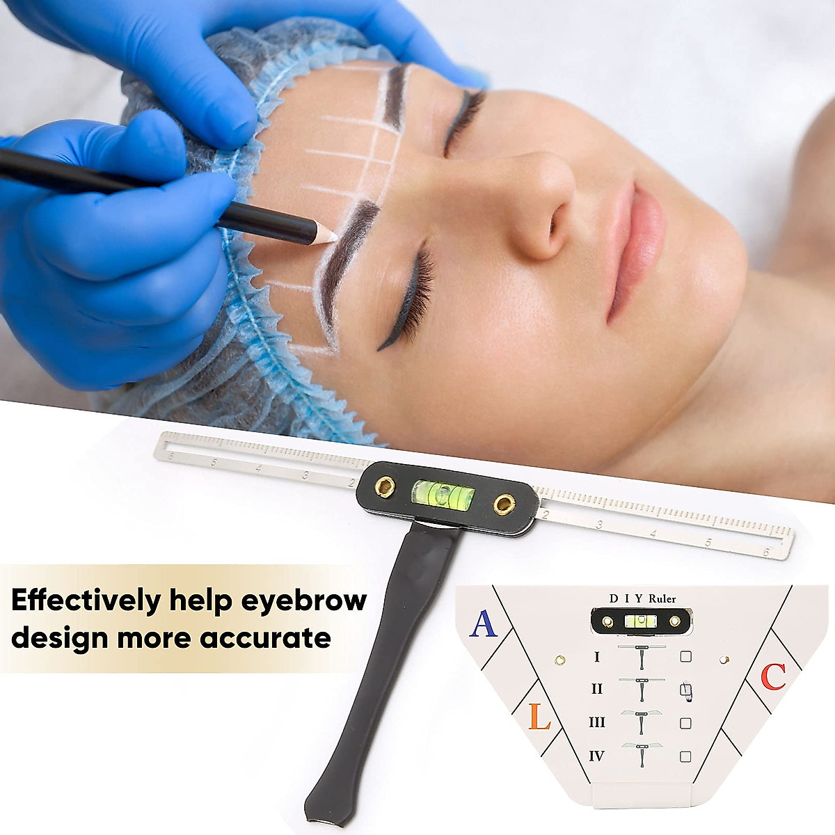 Eyebrow Ruler, Eyebrow Tattoo Shaper Stencil Stainless Steel Semi‑Permanent Eyebrow Measuring Tool Eyebrow Makeup Template Ruler Eyebrow Stencil Ruler Sticker(Ⅱ(Level Meter Dragonfly Ruler))