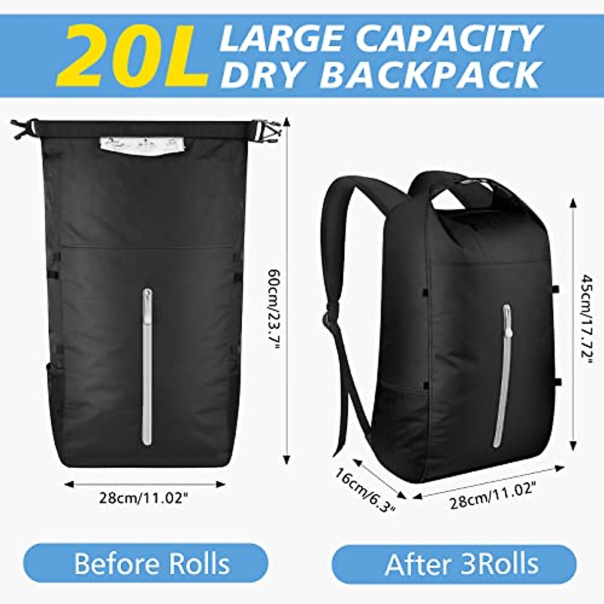 Fitespot Waterproof Dry Bag 20L,Floating Dry Backpack Waterproof Bag for Kayaking, Lightweight Wet Dry Bags Roll Top Closure Marine Dry Sack Bag for Boating,Canoeing,Hiking,Camping, Swimming,Beach