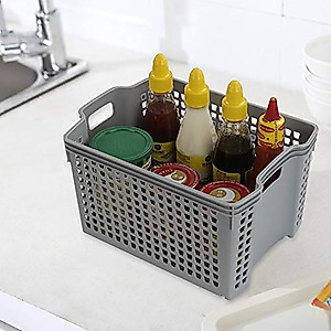 Cand Plastic Storage Baskets with Handles, Grey, Set of 6