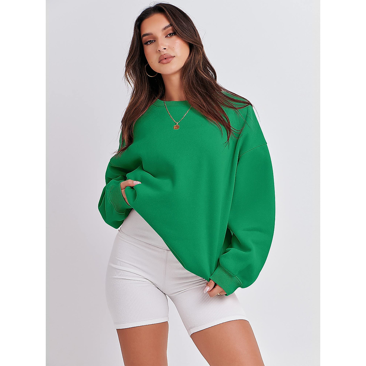 ANRABESS Women's Sweatshirts Hoodies Crewneck Oversized Fleece Pullover Sweaters Cute Top Y2K Teen Girls Preppy Clothes 2024 Green Large