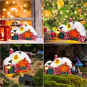 Garden Statues Outdoor Decor - Solar Fairy Houses Figurine Lights for Garden Yard Decor, 2 Pack