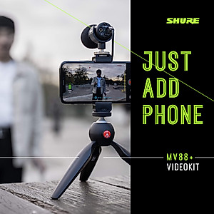 Shure MV88+ Video Kit - Digital Stereo Condenser Microphone for Apple and Android, with Manfrotto PIXI Tripod, Phone Clamp, Mount, iOS and USB-C Cables for Next-Level Connectivity (MV88+ Video KIT)