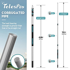 TelesPro 5-12FT Telescoping Extension Pole | Lightweight Aluminum Rod | Multi-Purpose Extendable Pole with Universal Twist-on Metal Tip | Ideal for Painting, Dusting, Window Cleaning,Tree Sawing