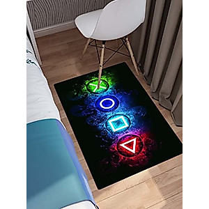 Gaming Area Rugs for Boys Cool Game Style Bedroom, Gamer Rug Boys Room Decor, Video Games Bedroom Carpet for Teens, Controller Gamepad Player Standing Throw Doormats Yoga Runner Mat Black