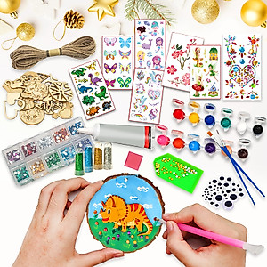 7july Wooden Arts and Crafts Kits for Kids Boys Girls Age 6-12 Years Old,Wood Slices with Diamond Crafts Sets-Little Children's Art & Craft Gifts