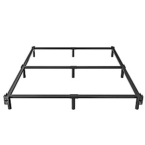 THEOCORATE Full Bed Frame, 7 Inch Metal Low Profile Bed, Box Spring Foundation, 9-Leg Support, Noise-Free, Easy Assembly, Black