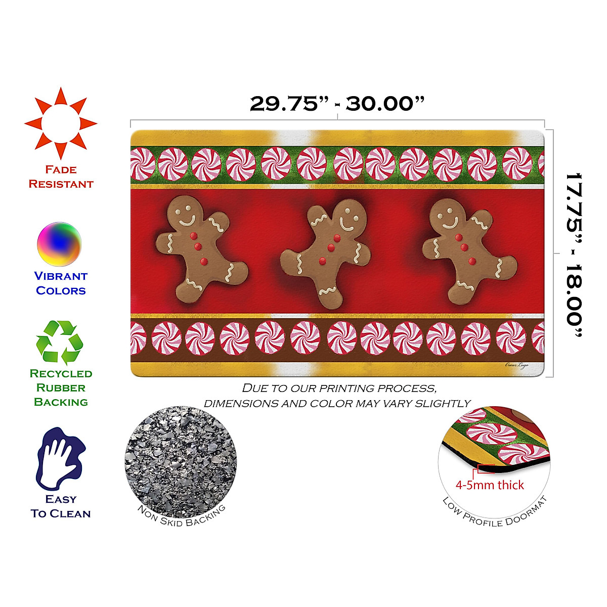 Toland Home Garden 800099 Gingerbread Men Winter Door Mat 18x30 Inch Christmas Outdoor Doormat for Entryway Indoor Entrance