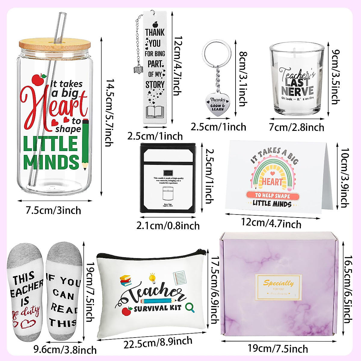 Umigy Set of 8 Teacher Gifts for Women Christmas Teacher Appreciation Gifts Sets, Gifts for Teacher's Day, Funny Teacher Gifts Basket School Graduation Party Accessories