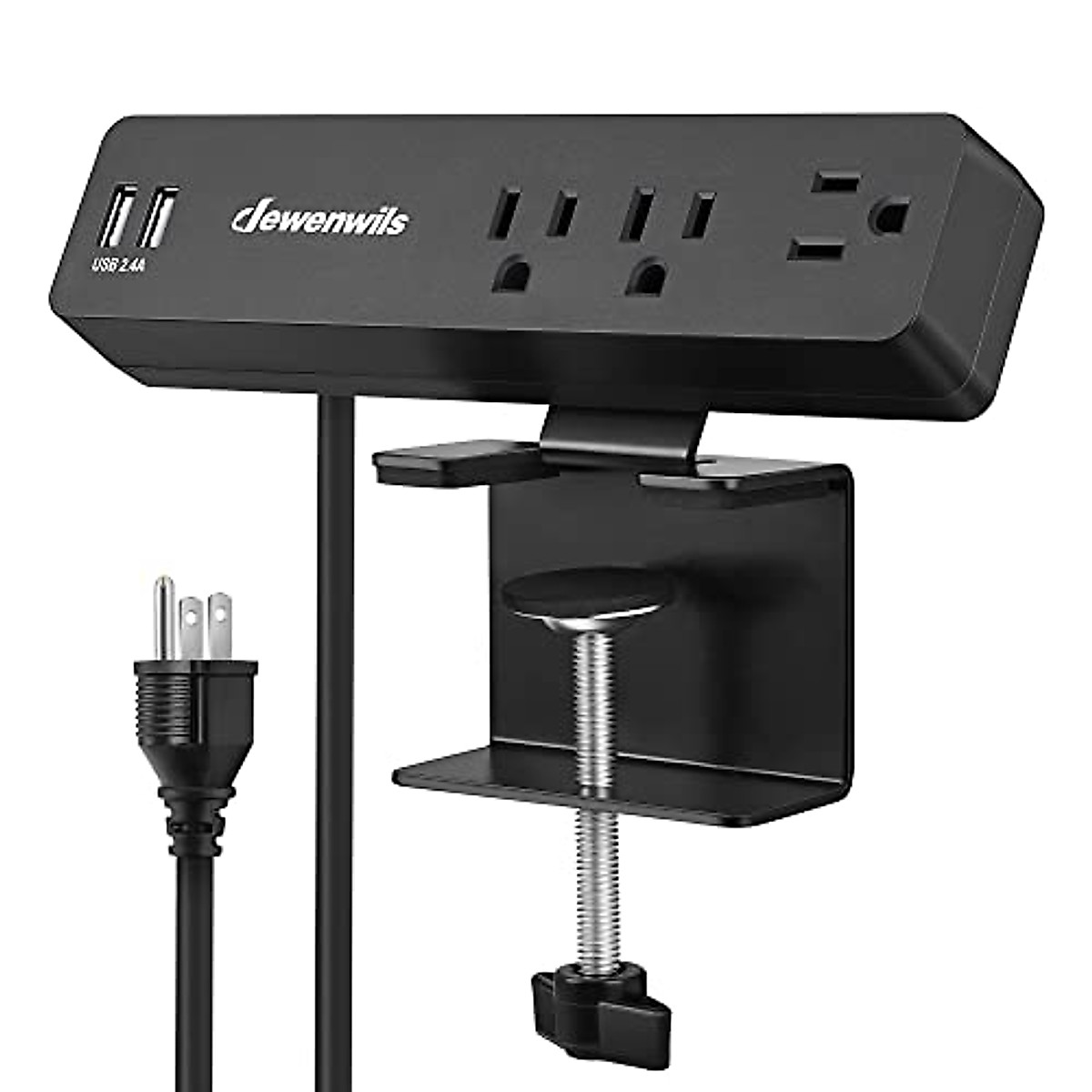 DEWENWILS Desk Clamp Power Strip, Desktop Power Station with 3 AC Outlets(15A/1800W), 2 USB Ports, Desk Mount Power Outlet for Home, Office, 6Ft 14/3C SJT Extension Cord