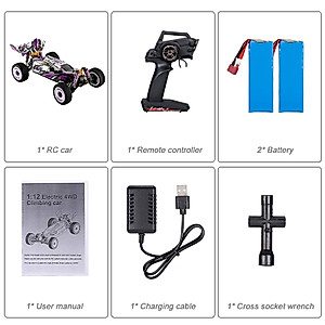 GoolRC WLtoys 124019 RC Car,1/12 Scale 2.4GHz Remote Control Car,4WD 60km/h High Speed Racing Car,Off-Road Buggy Drift Car RTR with Aluminum Alloy Chassis,Zinc Alloy Gear and 2 Batteries