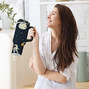 FRCSDIY Cartoon Planet Insulated Tumbler with Handle and Straw Lid,40oz Leakproof Stainless Steel Cup BPA-Free Water Bottle