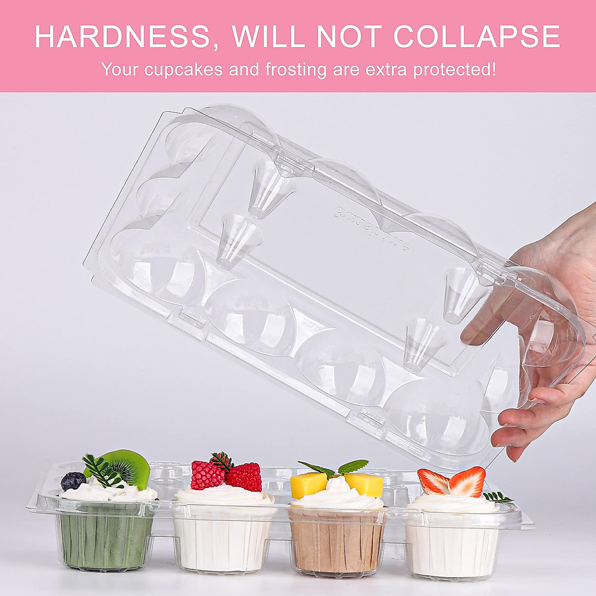 AUKUS Cupcake Containers 12 count, Cupcake Boxes 12 Count, Deep Dome, Stackable & Disposable (Pack of 12)