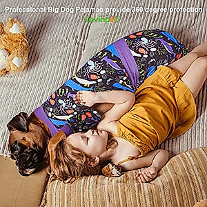 LovinPet Large Big Dog Pajamas - Post Surgery Onesie for Large Dog Breeds, Reflective Stripe, Lightweight breatheable stretchy knit, Charcoal Gray Deep Sea Print, Large Dog Jammies, Pet Pj's,Black 2XL