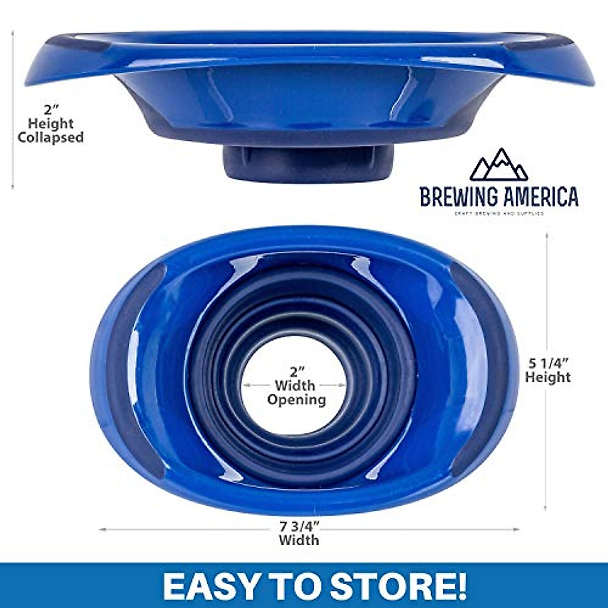 Kitchen Canning Funnel – Collapsible Silicone Food Funnel for Wide Mouth and Regular Mason Jars – Flexible Use for Coffee, Liquid, Jam, Cooking, Baking, Crafts - Blue