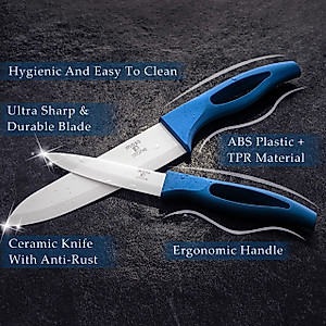 Moss & Stone Kitchen Cutlery White Ceramic Knife Set, Ceramic Knife Set and Fruit Peeler, Rust Proof & Stain Resistant, Kitchen Cooking Knife Set 5 pieces Blue Knives