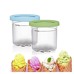 EVANEM 2/4/6PCS Creami Containers, for Ninja Creami Deluxe,16 OZ Ice Cream Pints Cup Bpa-Free,Dishwasher Safe for NC301 NC300 NC299AM Series Ice Cream Maker,Blue+Green-4PCS